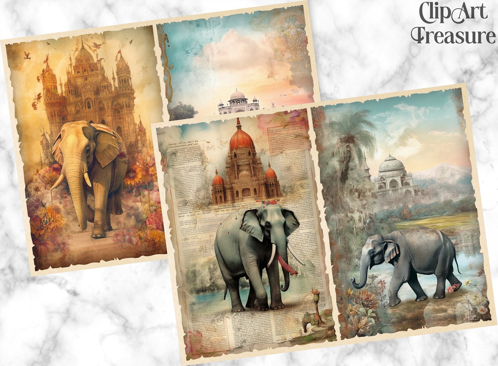 Watercolor Elephant Junk Journal Printable Page, Elephant Junk Journal ...