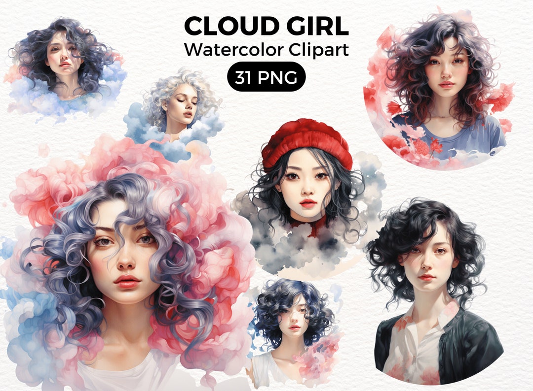 Cloud Girl Clipart Set, Beautiful Cloud Girl Transparent Beautiful Card ...