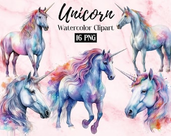 Watercolor Unicorn Clipart Unicorn PNG Kawaii Clipart Watercolor ...