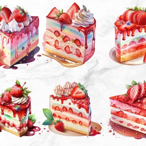 Strawberry Cake Watercolor, Digital Downloads, Birthday Cake Clipart ...