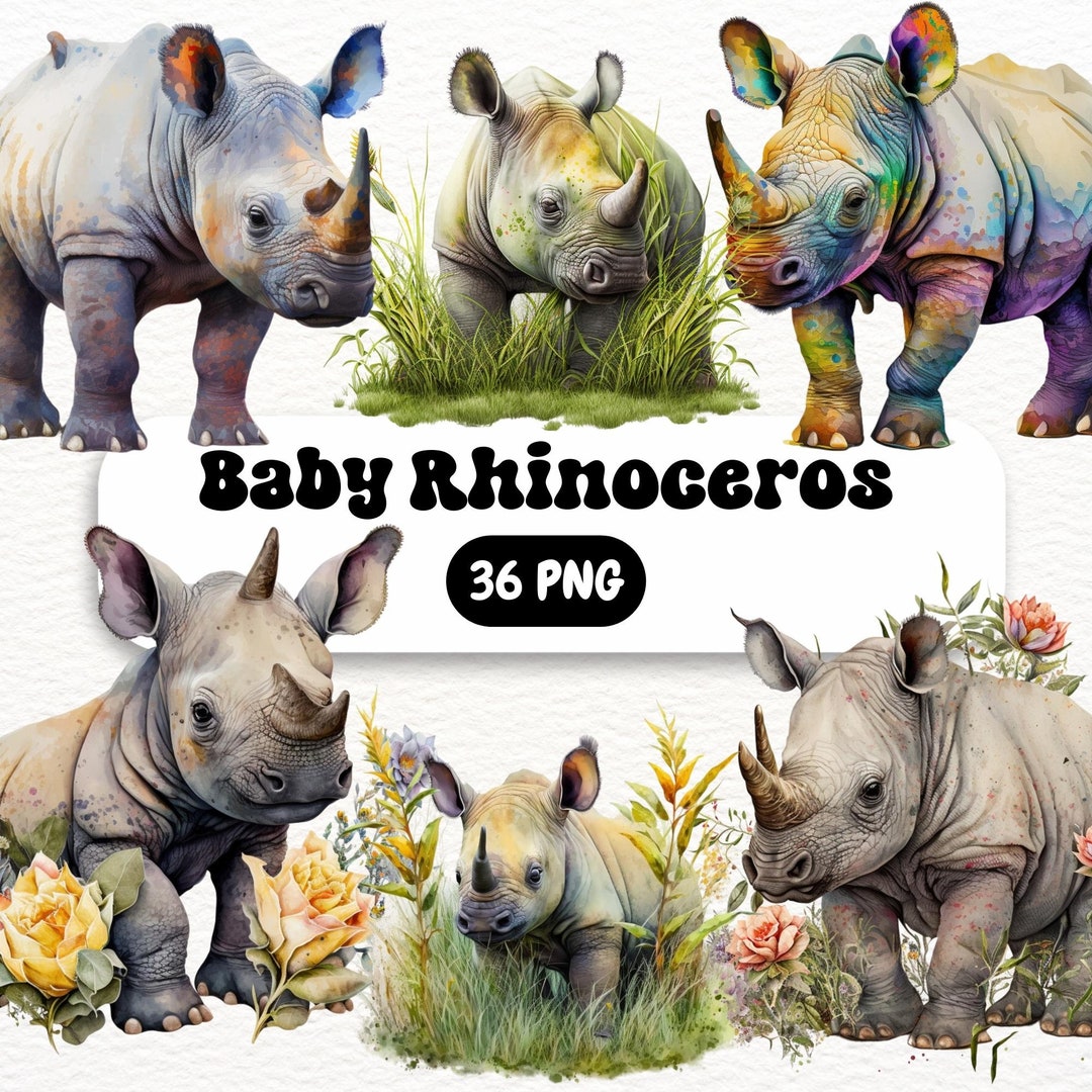 Baby Rhino Clipart | Watercolor Rhino PNG | Safari Animals Clipart ...