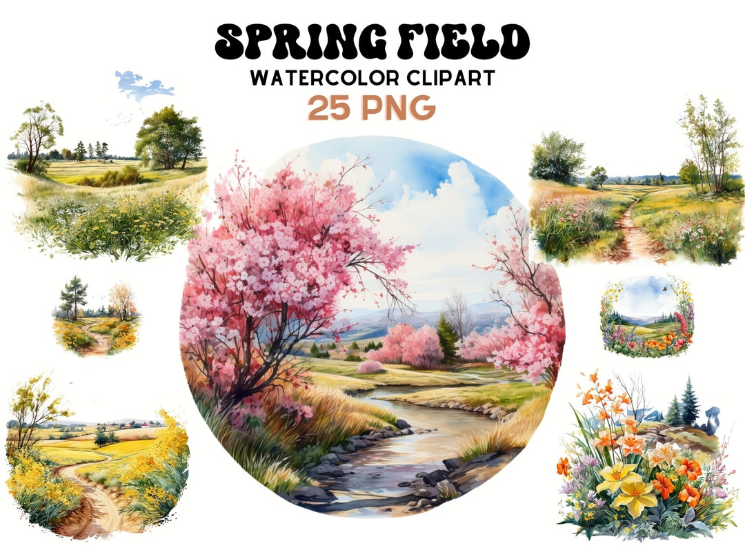 Watercolor Spring Flowers Fields Clipart, Commercial Use Clipart,field ...