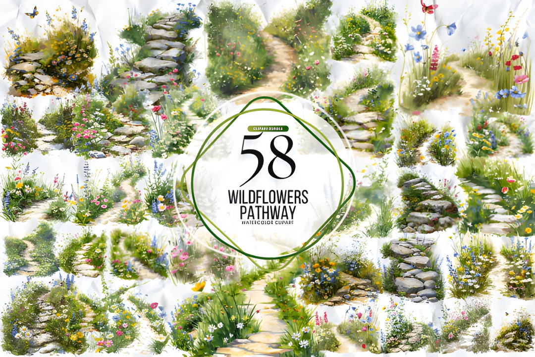 Watercolor 58 Wildflowers Pathway Clipart Files With Transparent ...