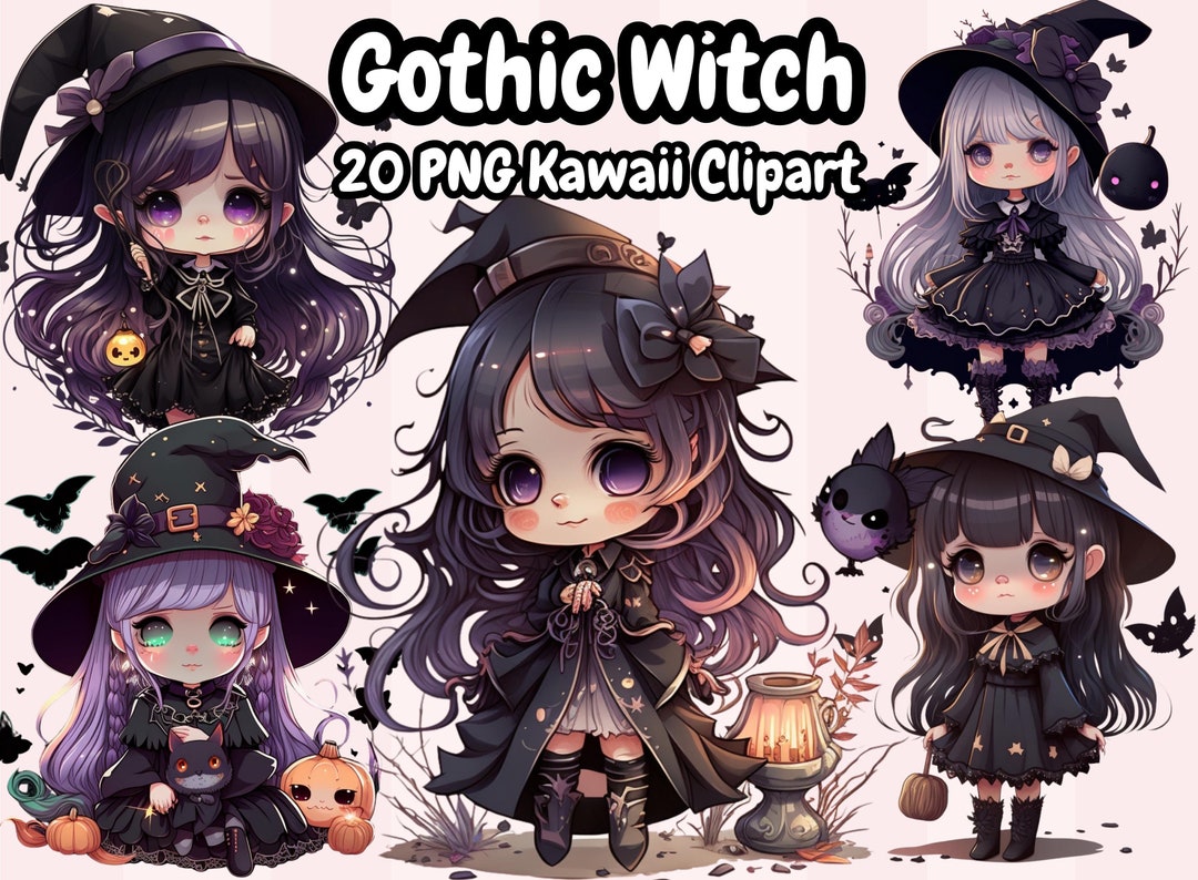 Gothic Witch Kawaii Clipart, Witch Lovers Fantasy Magic Clip Art, Mystical Clipart, Witchcraft ...