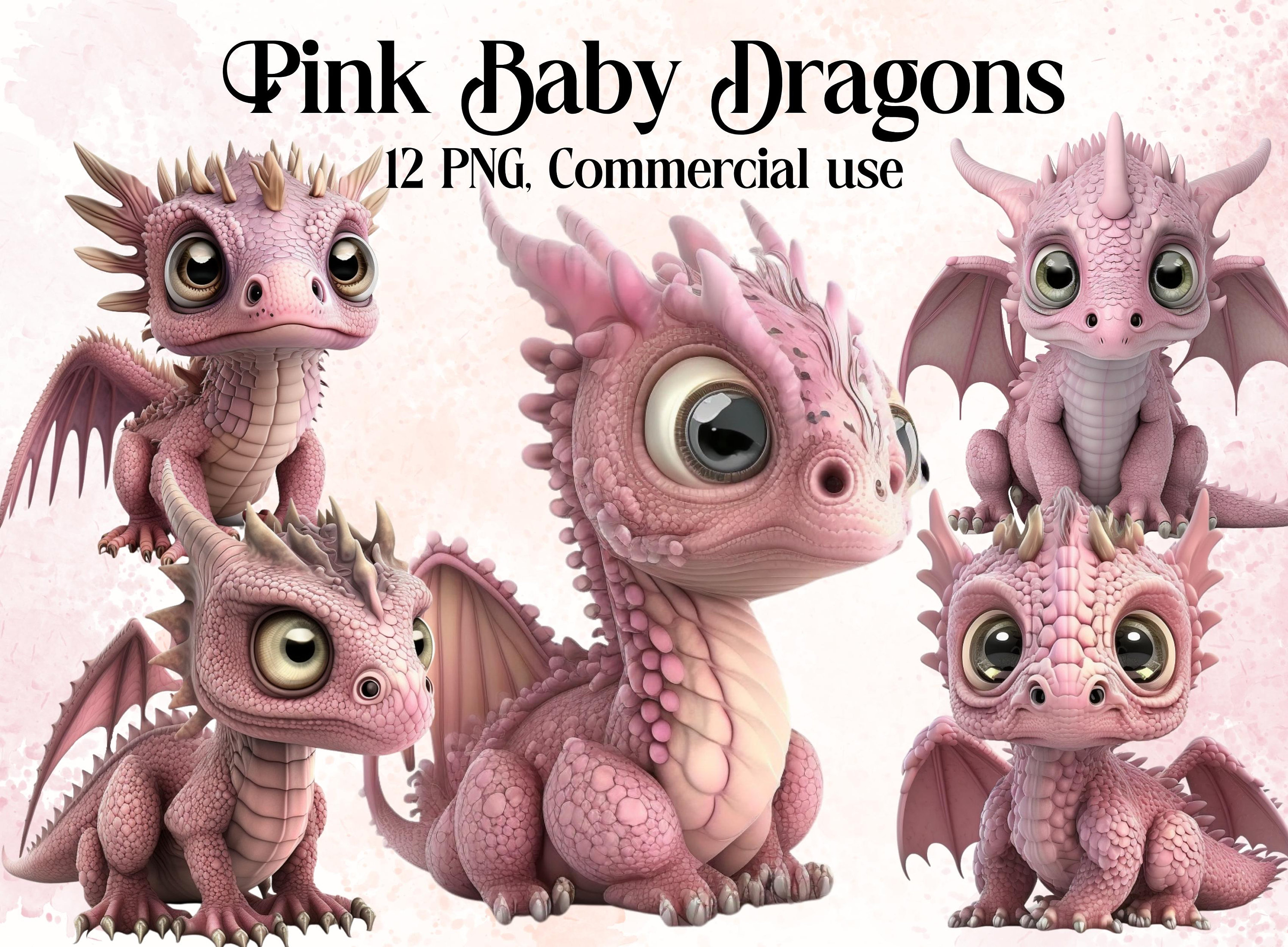 Pink Baby Dragons Cute Clipart Dragon Art Dragon Png - Etsy