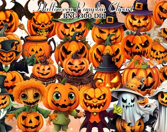 Jack O Lantern PNG, Pumpkin Face Clipart, Watercolor Halloween Pumpkin ...