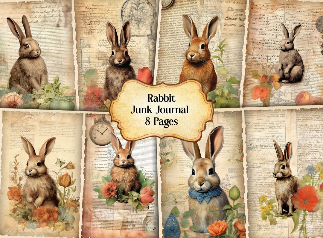 Watercolor Rabbit Junk Journal Printable Page, Rabbit Junk Journal Kit ...