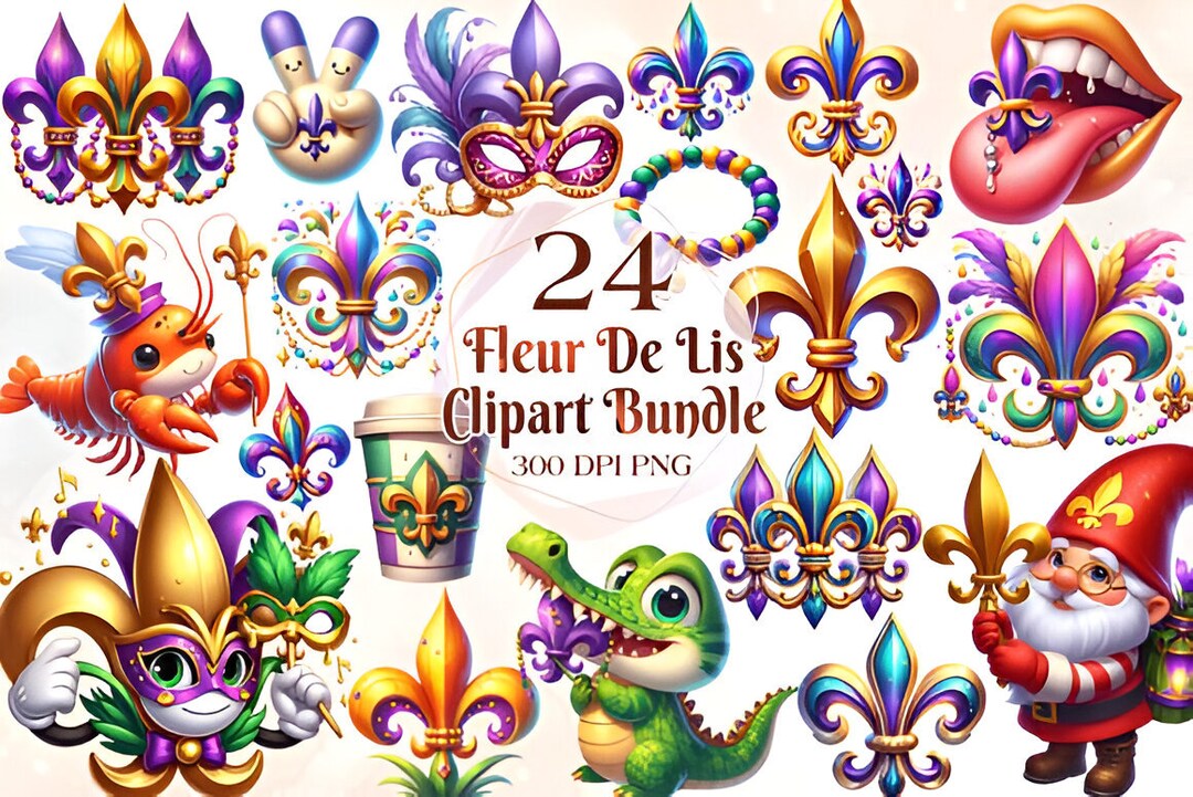 Watercolor Mardi Gras Clipart PNG Bundle King Cake Clipart Masquerade ...