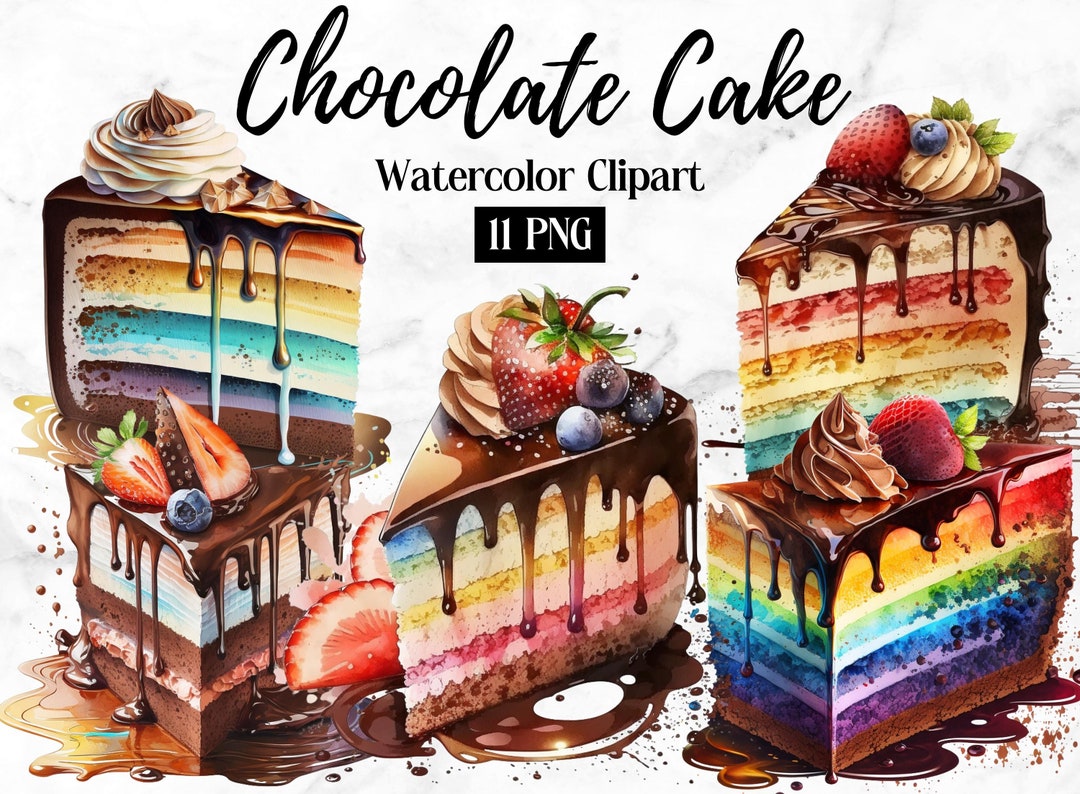 Chocolate Cake Watercolor, Digital Downloads, Birthday Cake Clipart ...