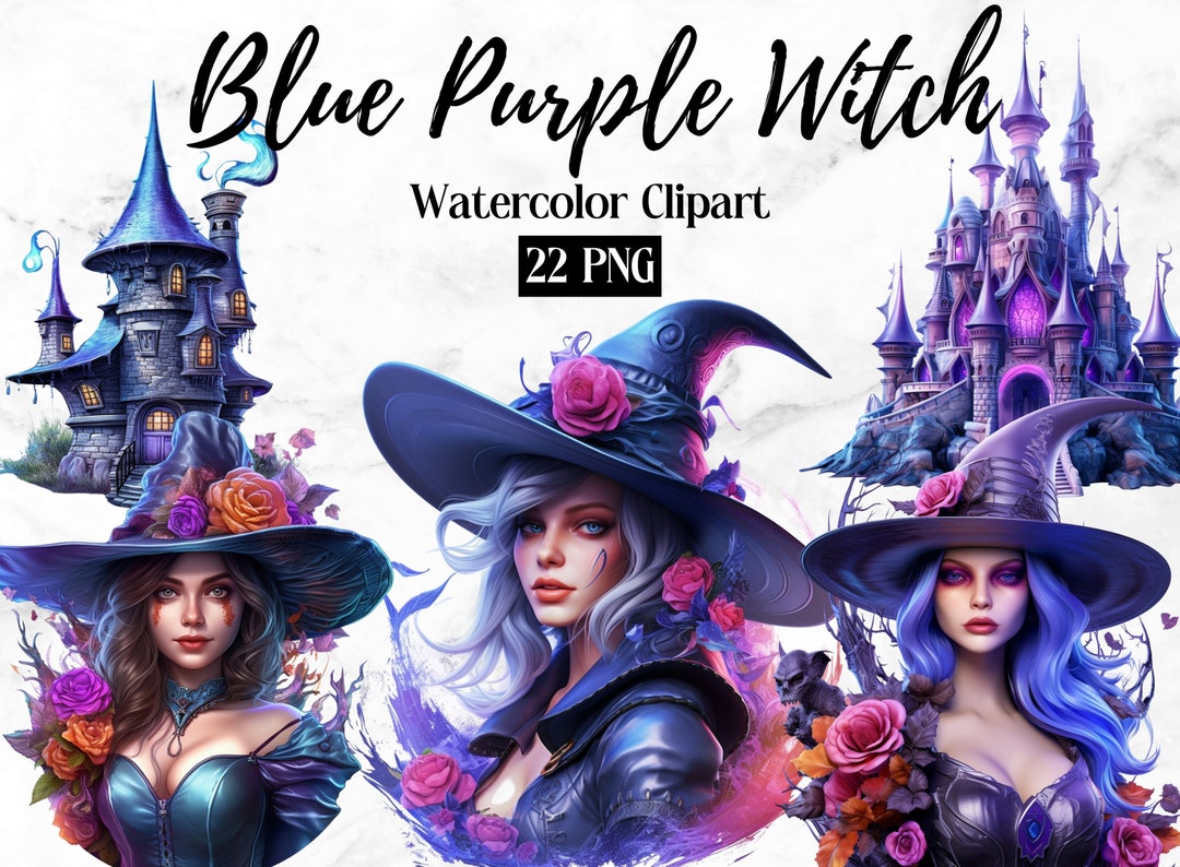 Blue Purple Witch Clipart, Witch Clip Art Png, Fantasy Magic Clip Art ...