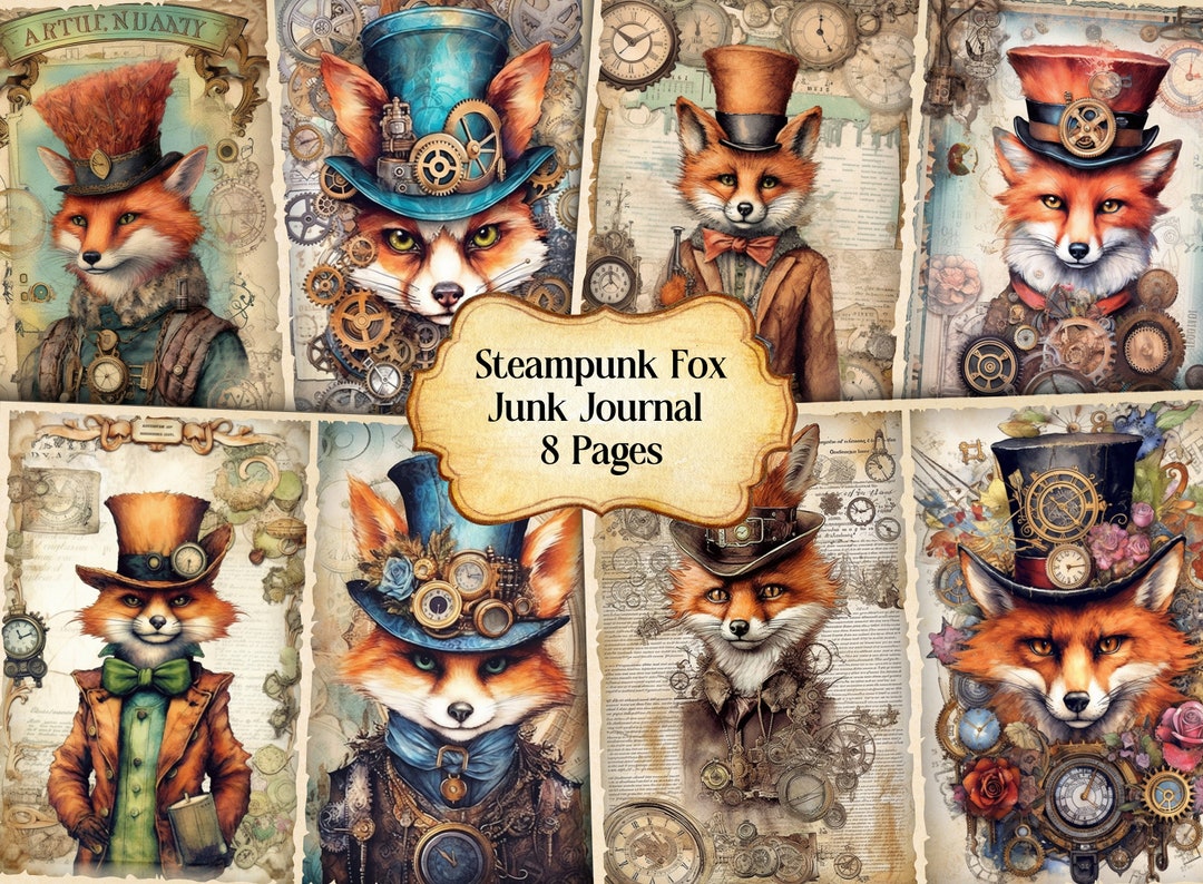 Watercolor Steampunk Fox Junk Journal Printable Page, Steampunk Junk ...