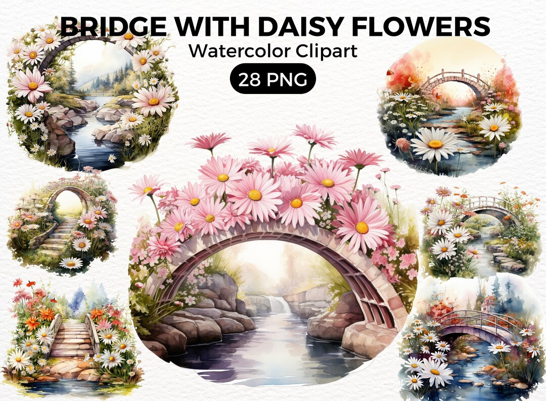 Garden Bridge Daisy Flowers Clipart, Garden Clip Art, Digital ...
