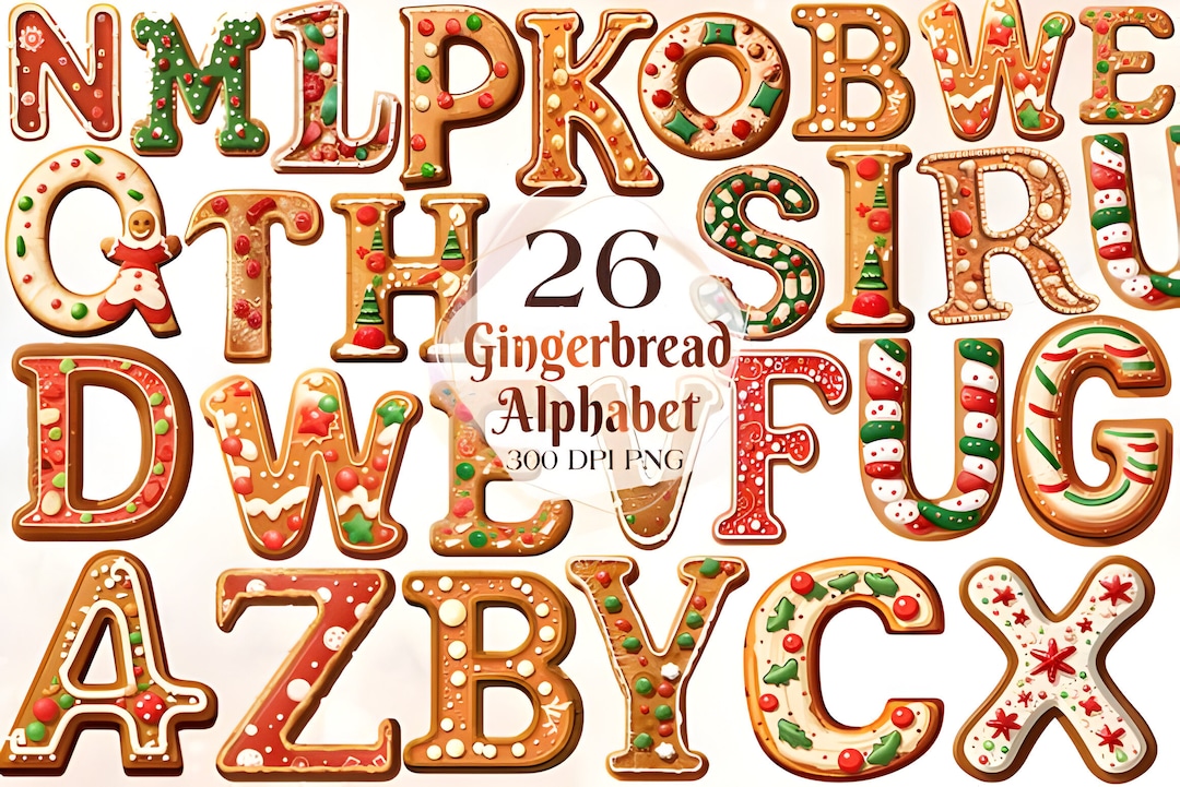 Watercolor Gingerbread Cookie Alphabet Clipart, 26 High Quality PNG ...