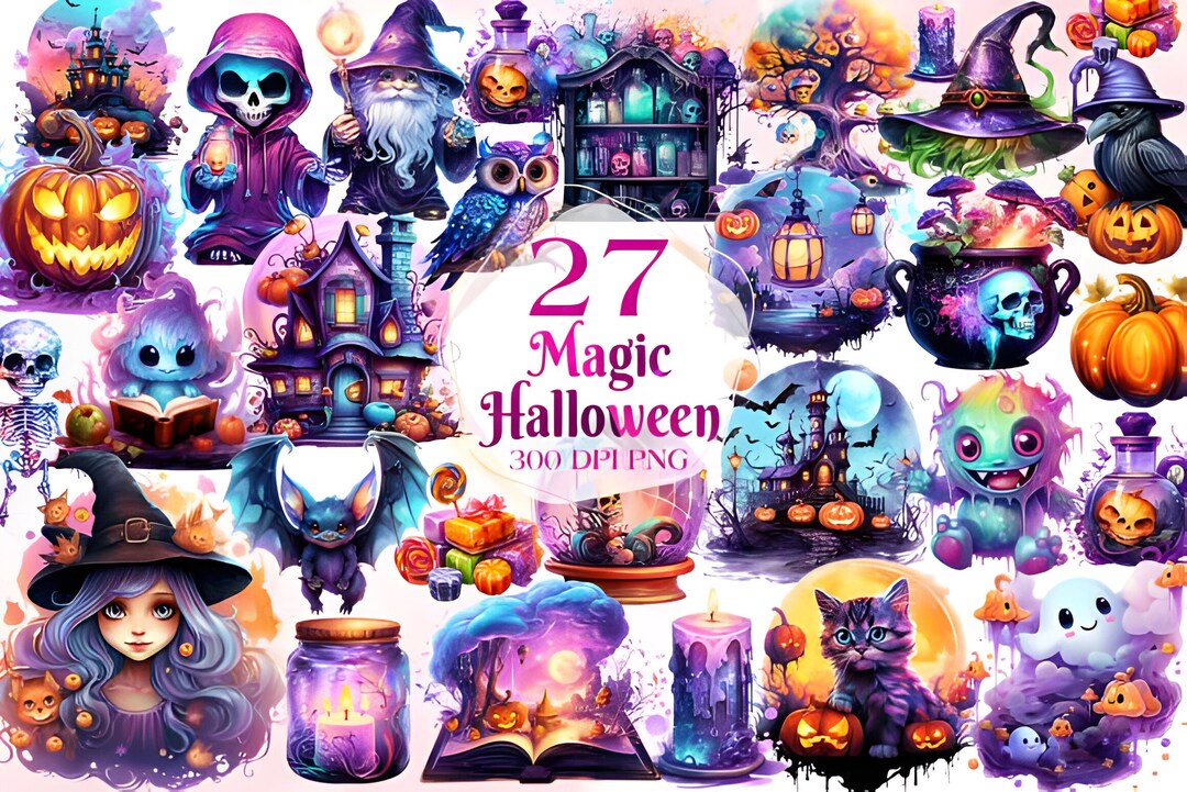 Magic Halloween Watercolor Clipart Bundle Gift | PNG Trick or Treat ...