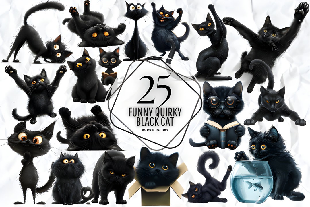 Funny Quirky Black Cat Clipart PNG - Cat Png, Cute Cat Clipart, Cute ...