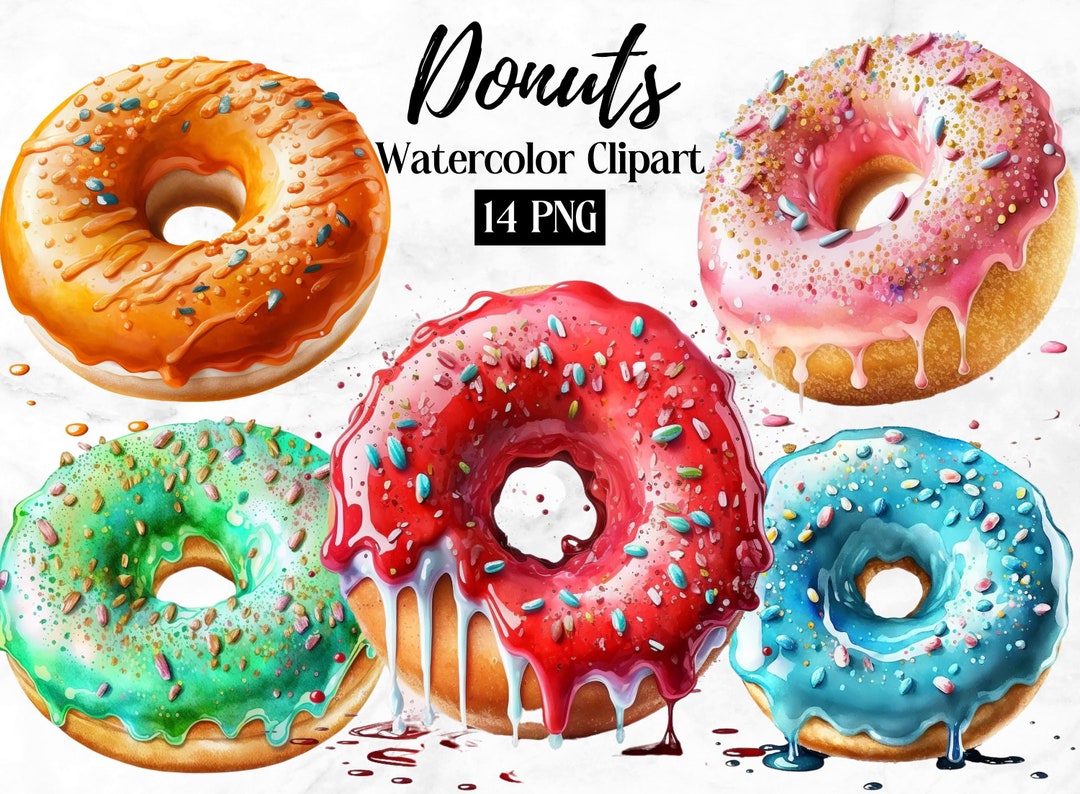 Watercolor Donuts Clipart, Sweet Bakery Food Clipart, Donut Birthday ...