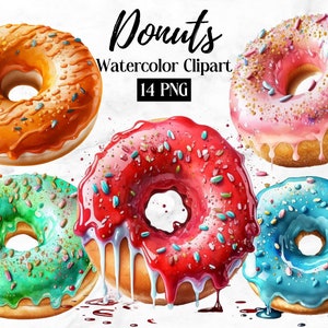 Watercolor Donuts Clipart, Sweet Bakery Food Clipart, Donut Birthday ...
