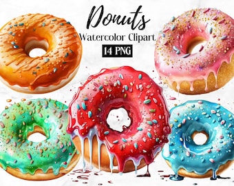 Watercolor Donuts Clipart, Sweet Bakery Food Clipart, Donut Birthday ...