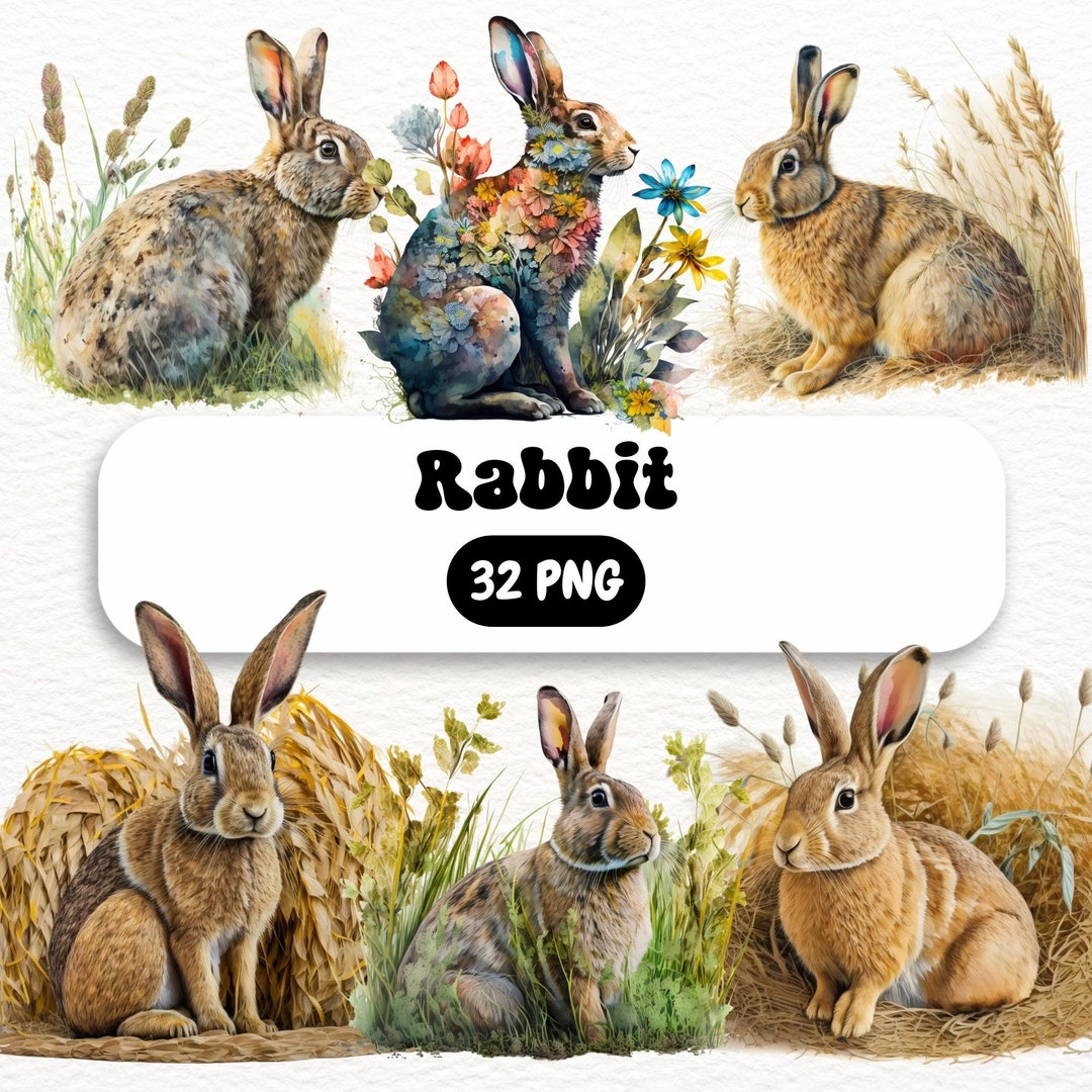 Watercolor Rabbits Clipart - Springtime Cute Bunny Rabbits With ...