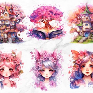 Watercolour Cherry Blossom Pixie Clipart, Princess Fantasy PNG Digital Image Downloads for Card ...