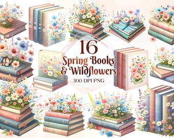 9 Watercolor Floral Books Clipart, Book Pngs, Book Clip Art, Book ...