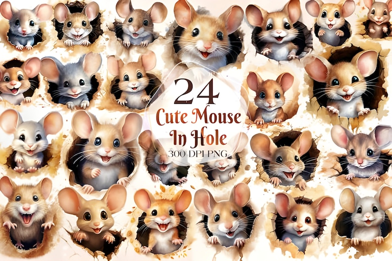 Cute Mouse in Hole Clipart High Quality Pngs - Digital Download - Card ...