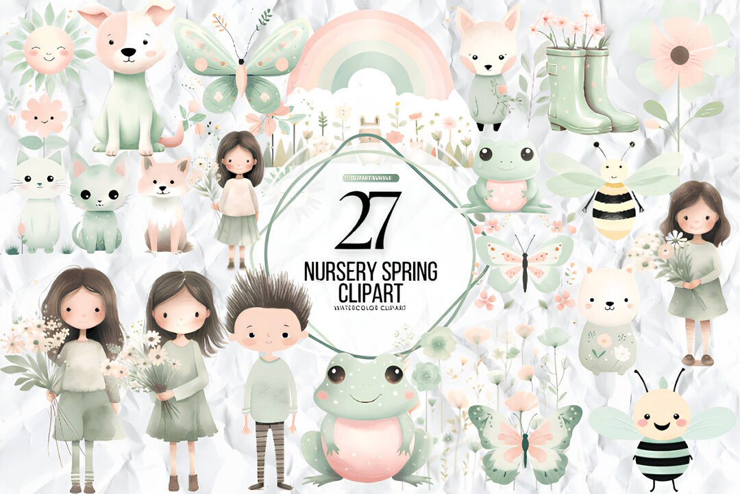 Nursery Clipart Watercolor - Adorable Newborn Illustrations, Baby ...