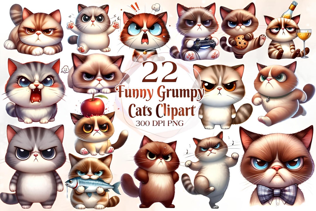Funny Grumpy Cat Clipart 22 Png, Cute Caricature Cat, Angry Kitty ...