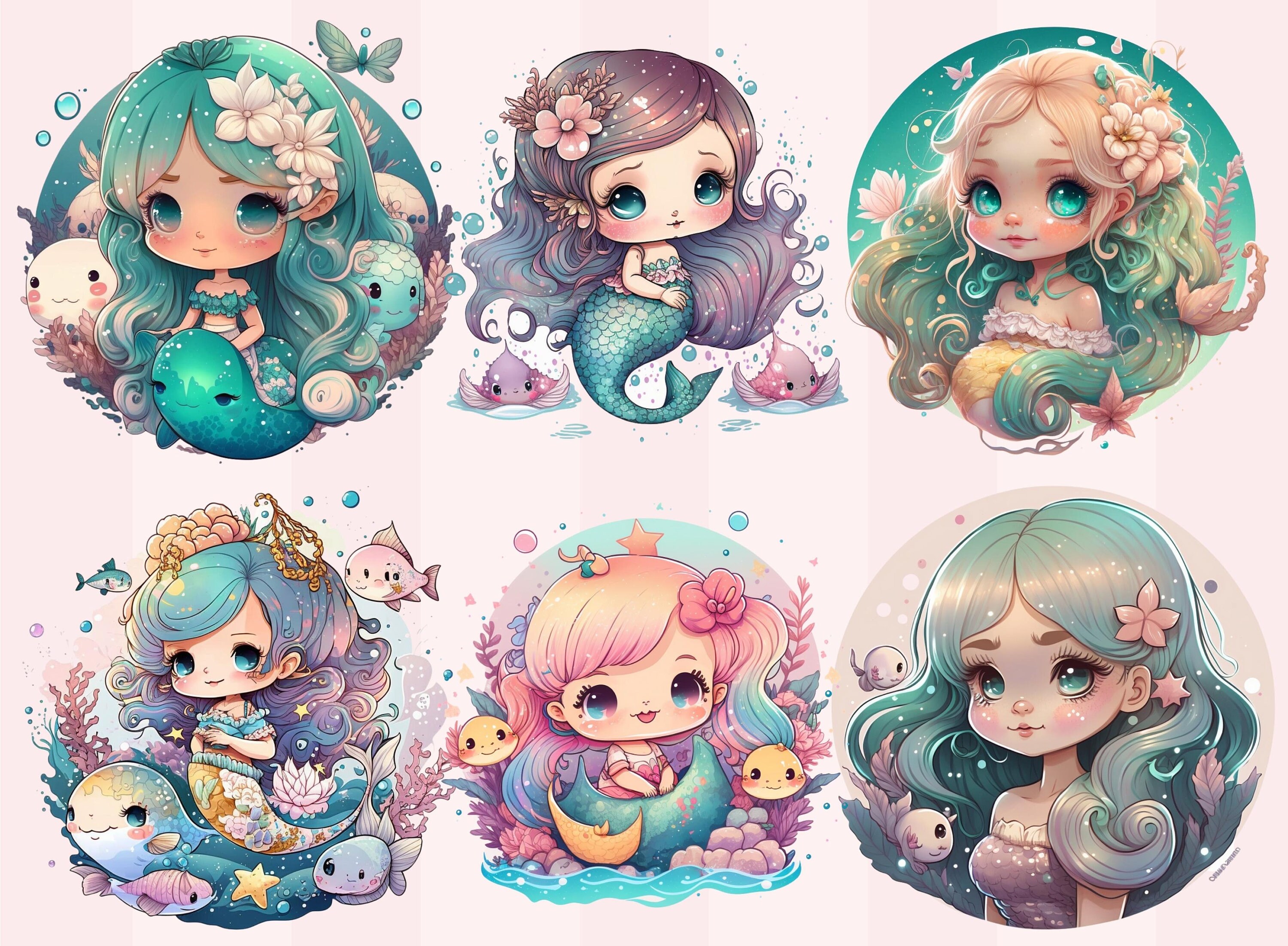 Fantasy Cute Mermaid Kawaii Clipart, Mermaid Clip Art, Royal Mermaids ...