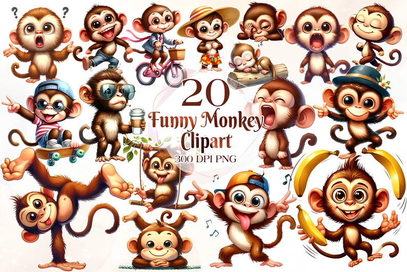 Funny Cute Monkey Clipart 20 Png, Cute Caricature Safari Animals ...