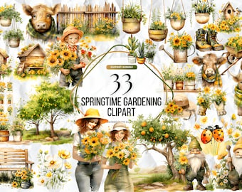 Watercolor Gardening Clipart Bundle, Watercolor Gardenings Tools PNG ...