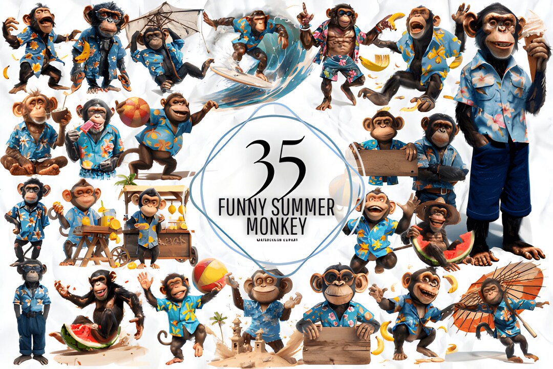 Funny Cute Summer Monkey Clipart, Cute Caricature Safari Animals ...