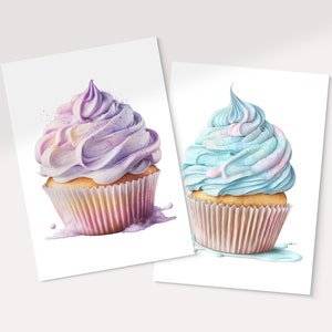 Watercolour Pastel Cupcake Clipart - Rainbow Birthday Cake PNG Digital ...