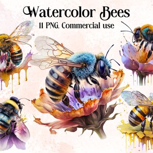 Watercolor Honeybee Clipart Bundle. Summer Clipart. Watercolor Flower ...
