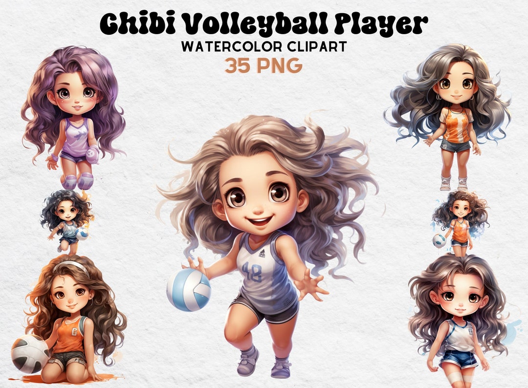Cute Chibi Volleyball Girls, Watercolor Girls, Cute Illustrations ...