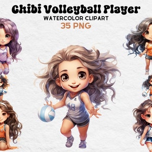 Cute Chibi Volleyball Girls, Watercolor Girls, Cute Illustrations ...