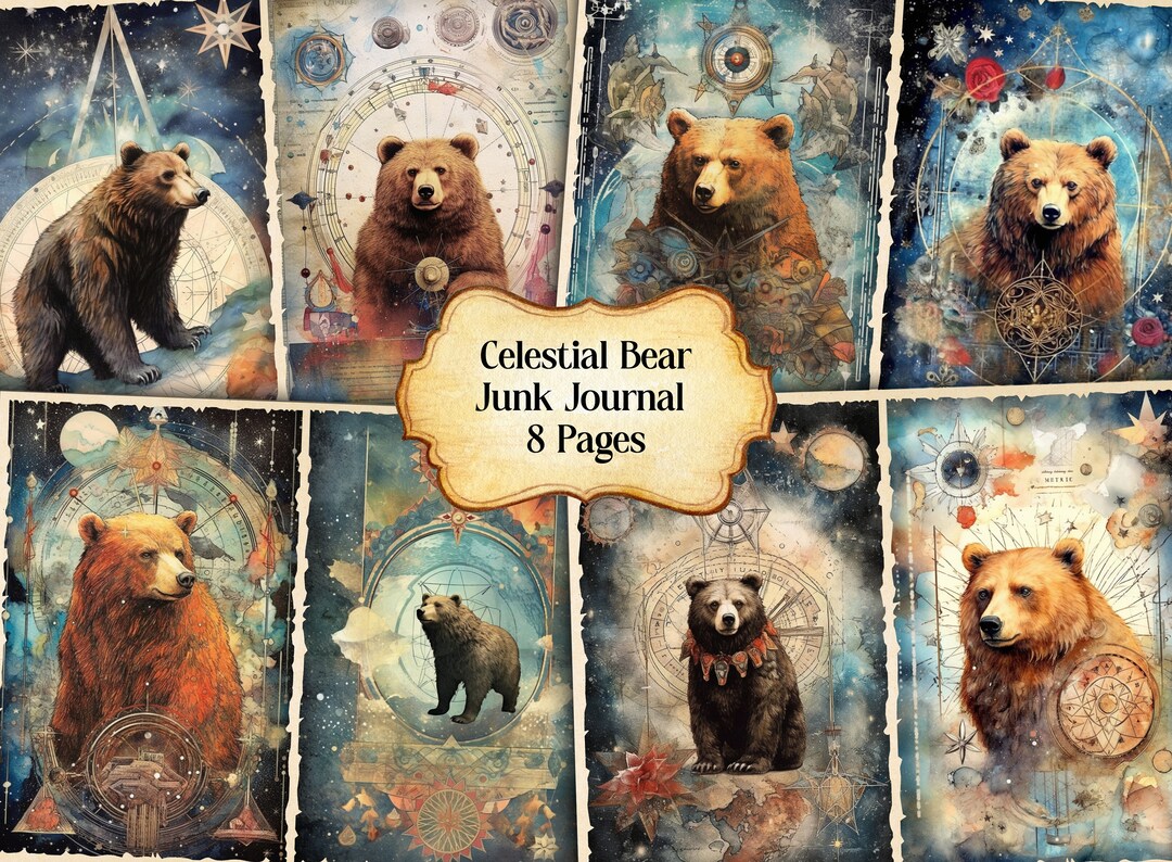 Watercolor Celestial Bear Junk Journal Printable Page, Space Bear Junk ...