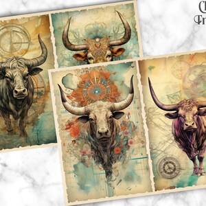 Watercolor Bull Junk Journal Printable Page, Bull Junk Journal Kit,junk ...