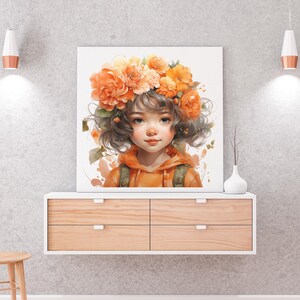 Chibi Girls Orange Peonies, Watercolor Girls, Cute Illustrations ...