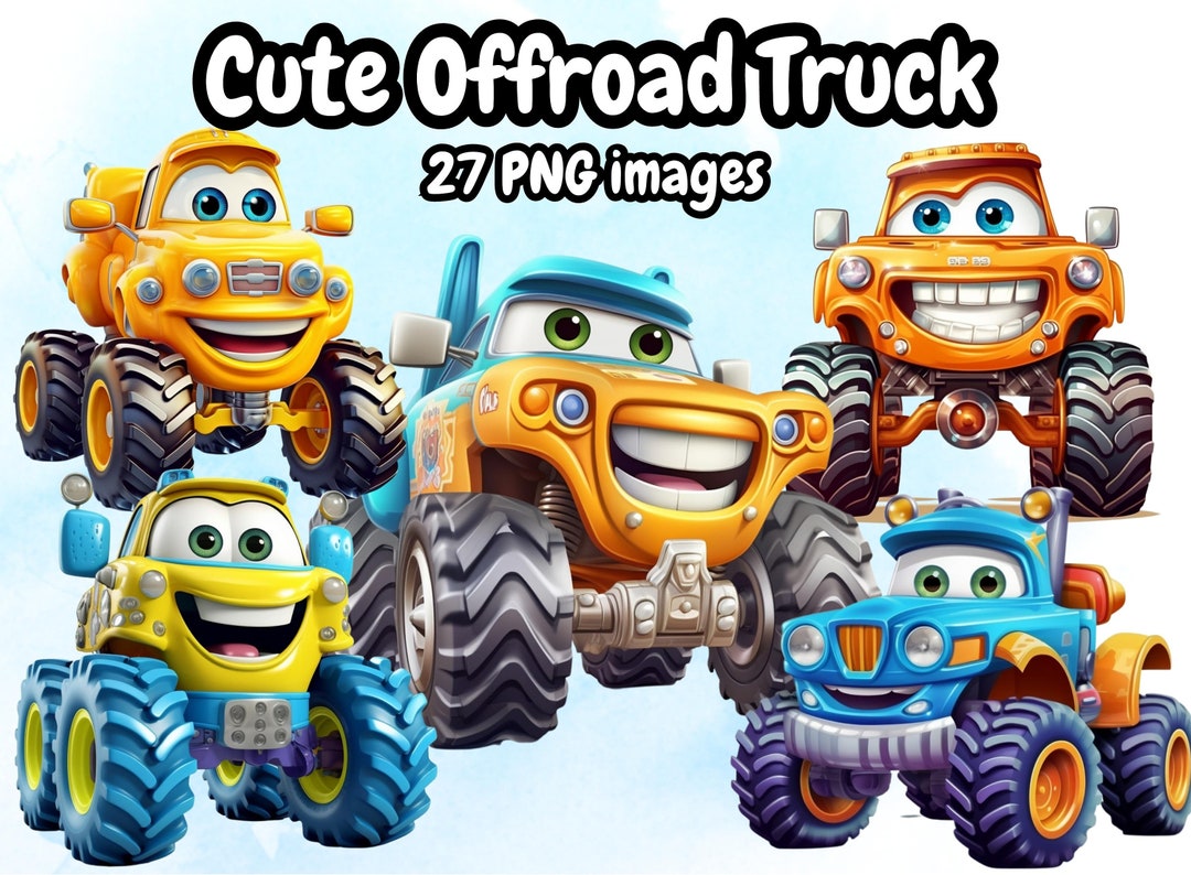 Cute Offroad Truck Clipart, Cute Monster Truck Cartoon for Kids,instant ...
