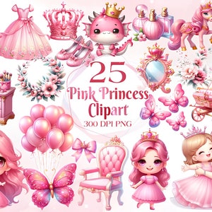 Watercolor Pink Princess Clipart, Little Princess Clipart, Fairytale ...
