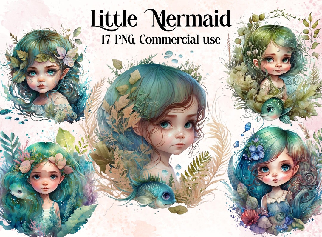 Watercolor Fantasy Little Mermaid Clipart, Mermaid Clip Art, Royal ...