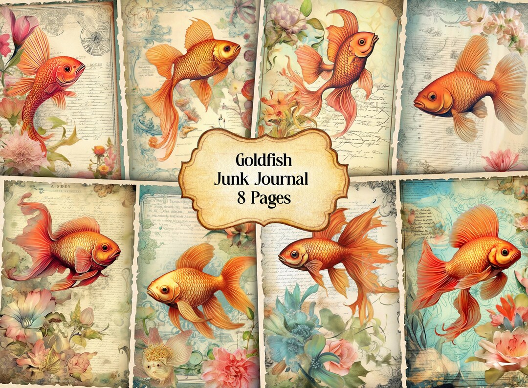 Watercolor Goldfish Junk Journal Printable Page, Ocean Animals Junk ...