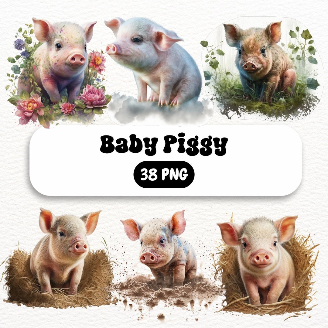 Baby Pig Clipart - Cute Baby Piggy - Digital Download - Card Making ...