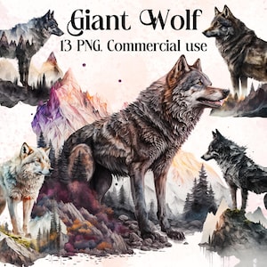 Watercolour Mythical Giant Wolves Clipart Bundle , Giant Mythics Wolf ...