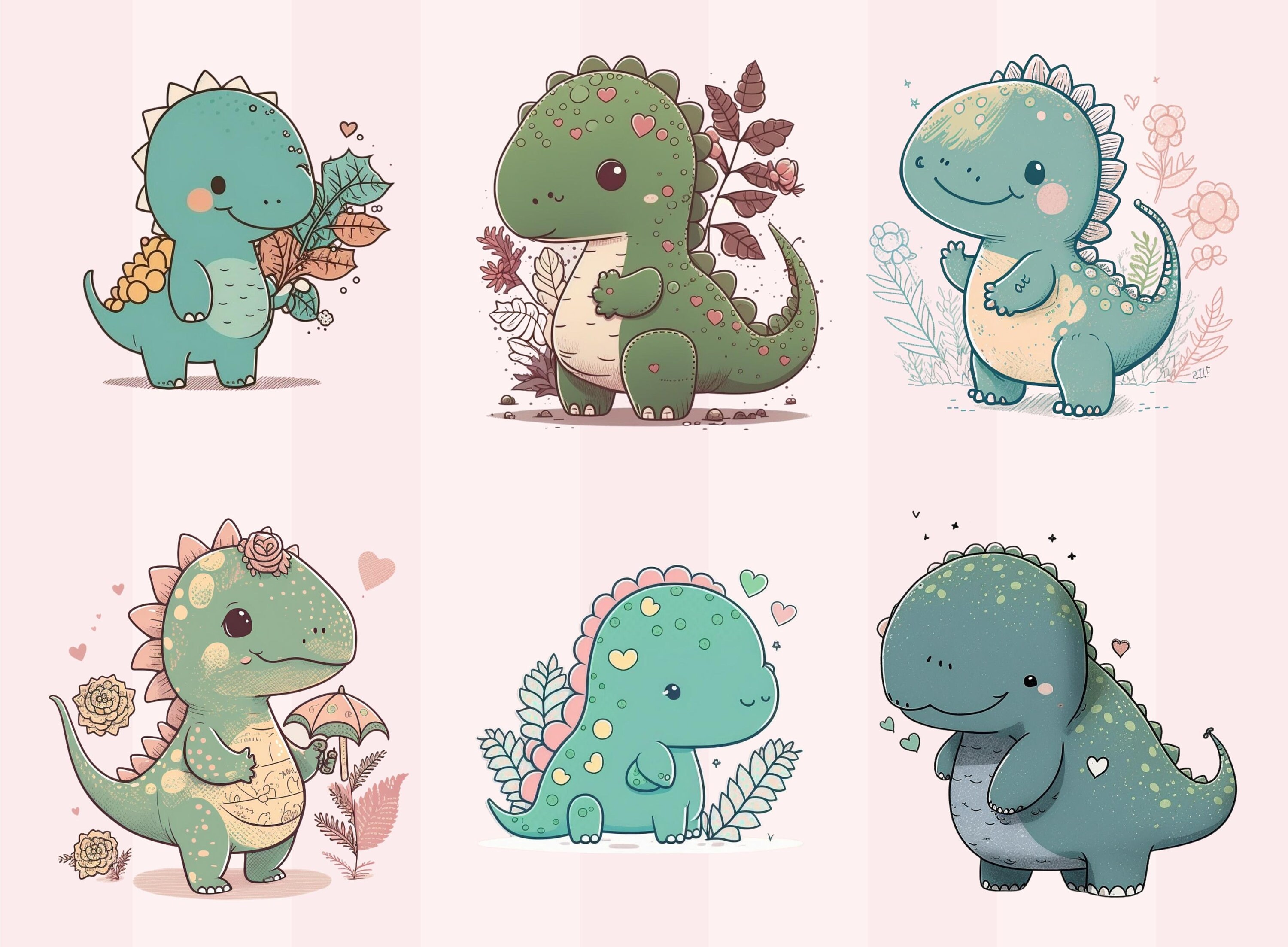 Kawaii Dinosaurs Clipart, Cute Dinosaurs Download, Instant Download ...