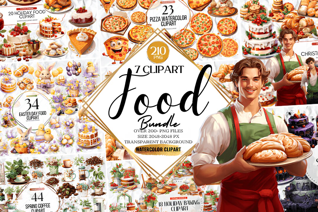 Megabundle 210 Food and Drinks PNG Images, Food Clipart Bundle, Drinks ...