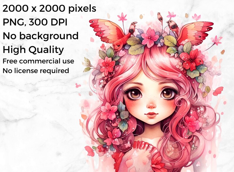 Watercolour Cherry Blossom Pixie Clipart Princess Fantasy PNG - Etsy