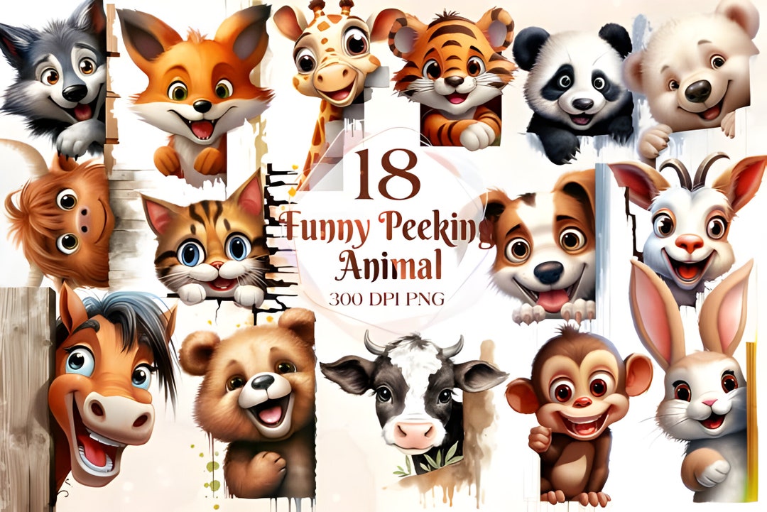Cute Funny Peeking Animals PNG BUNDLE Sublimation Design Printable ...