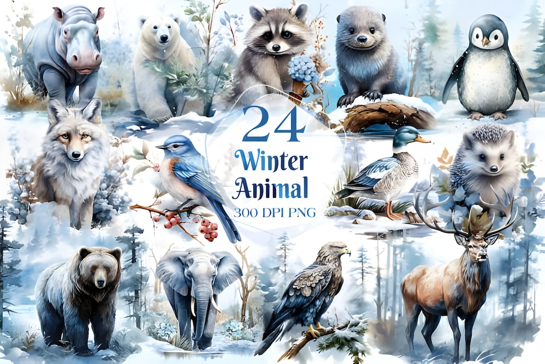 Watercolor Winter Animals Clipart, Polar Bear, PNG Christmas Winter ...